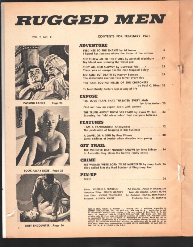 Rugged Men 2/1961-Brutal war cover-Clarence Doore interior bondage art ...