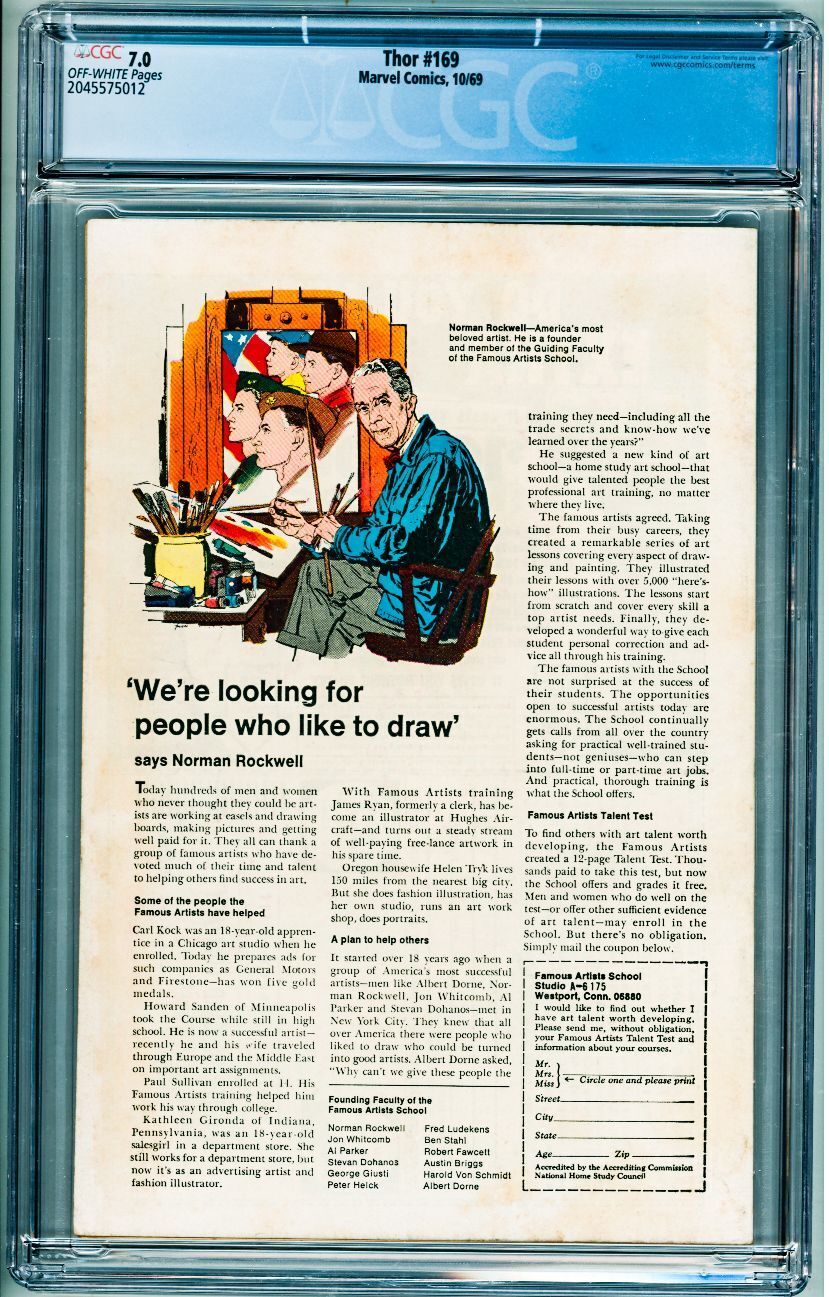 Thor #169 (1969) CGC 7.0! OW Pages! | Comic Books - Silver Age, Marvel ...