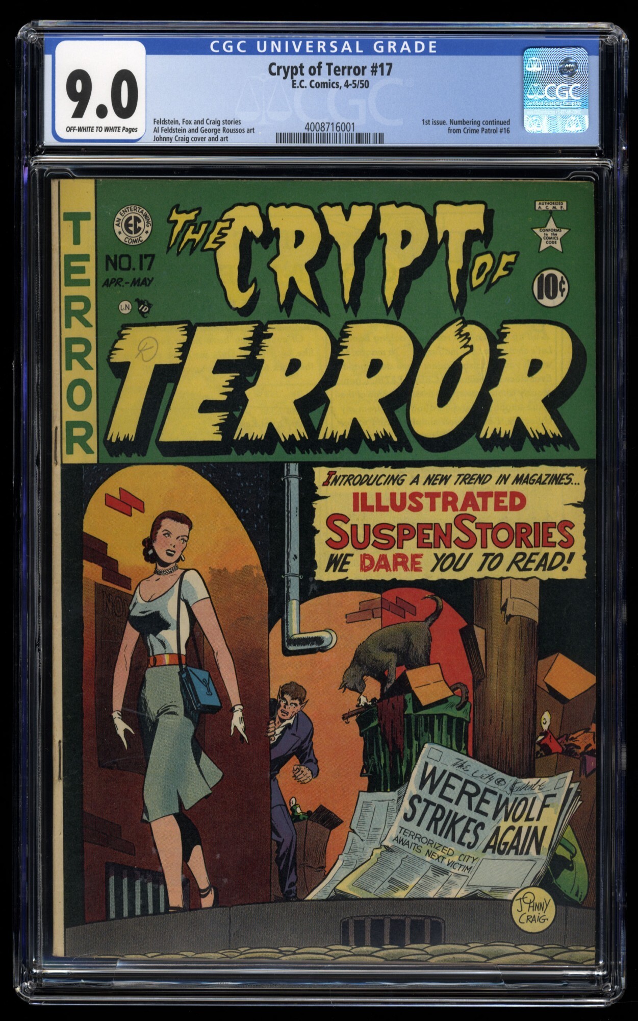 Crypt Of Terror #17 CGC VF/NM 9.0 1st Issue Continued from Crime Patrol ...
