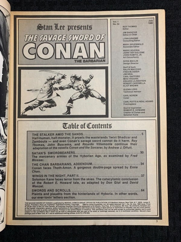 1980 SAVAGE SWORD OF CONAN Magazine #54 FN 6.0 Stalker of the Sands ...