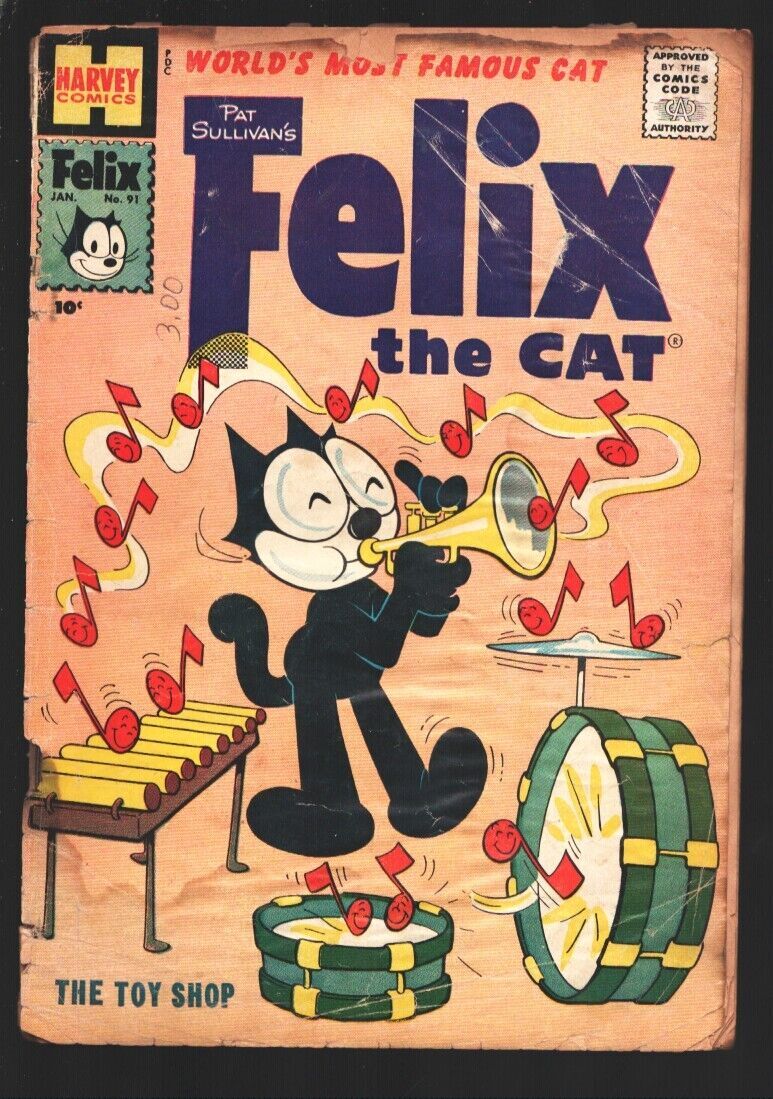 Felix The Cat #91 1958- Harvey-Musical cover is detached-Inky & Dinky ...