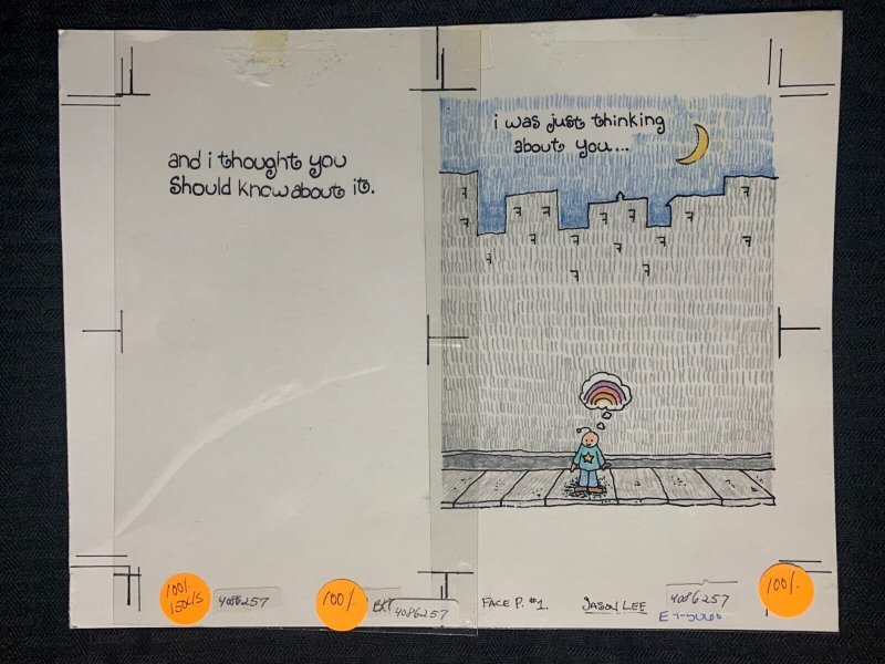 THINKING ABOUT YOU Cartoon Rainbow 11x8.5" Greeting Card Art #5068 w/ 1 ...