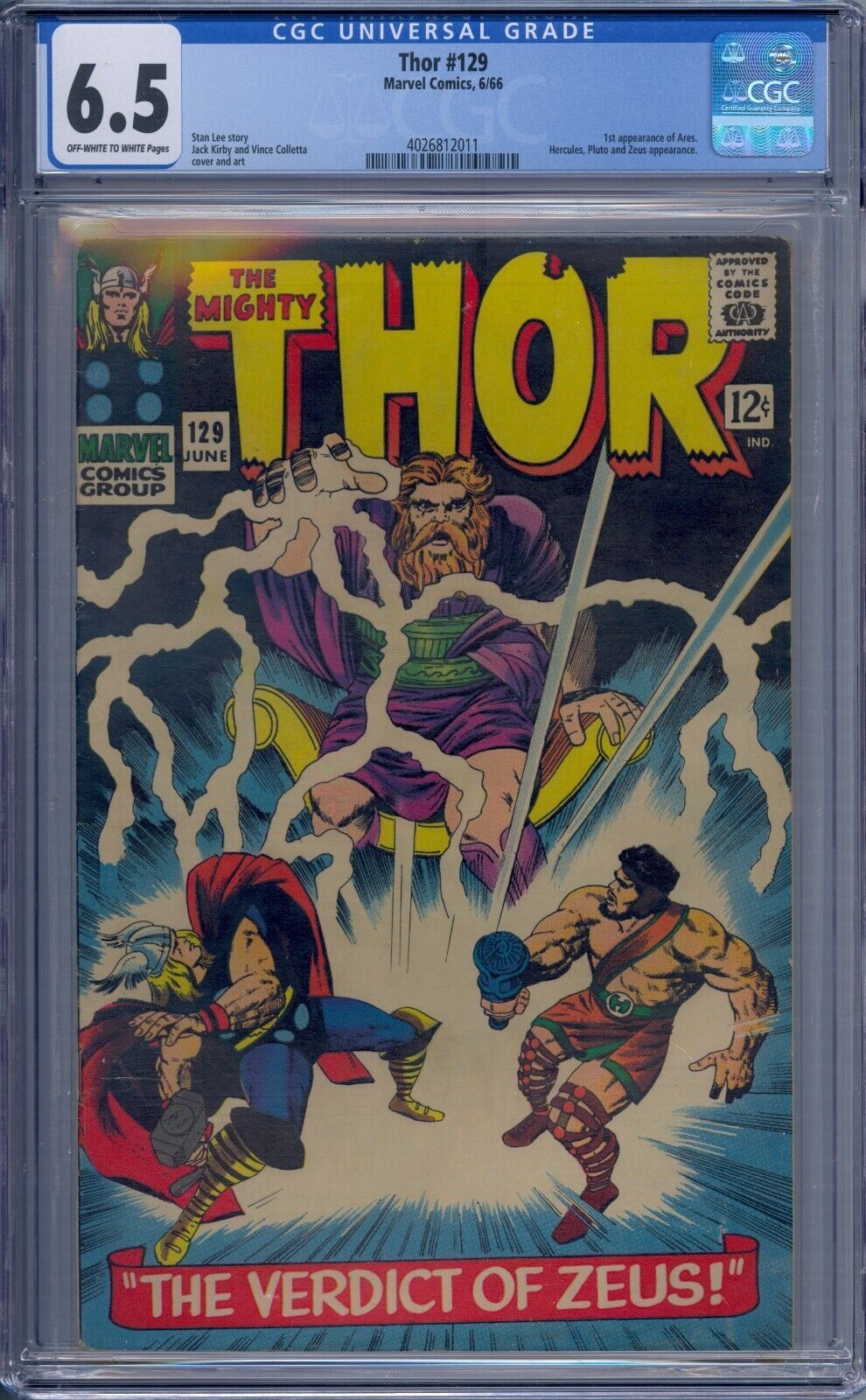 Thor #129 CGC 6.5 1st Ares Hercules Pluto Zeus Jack Kirby | Comic Books ...