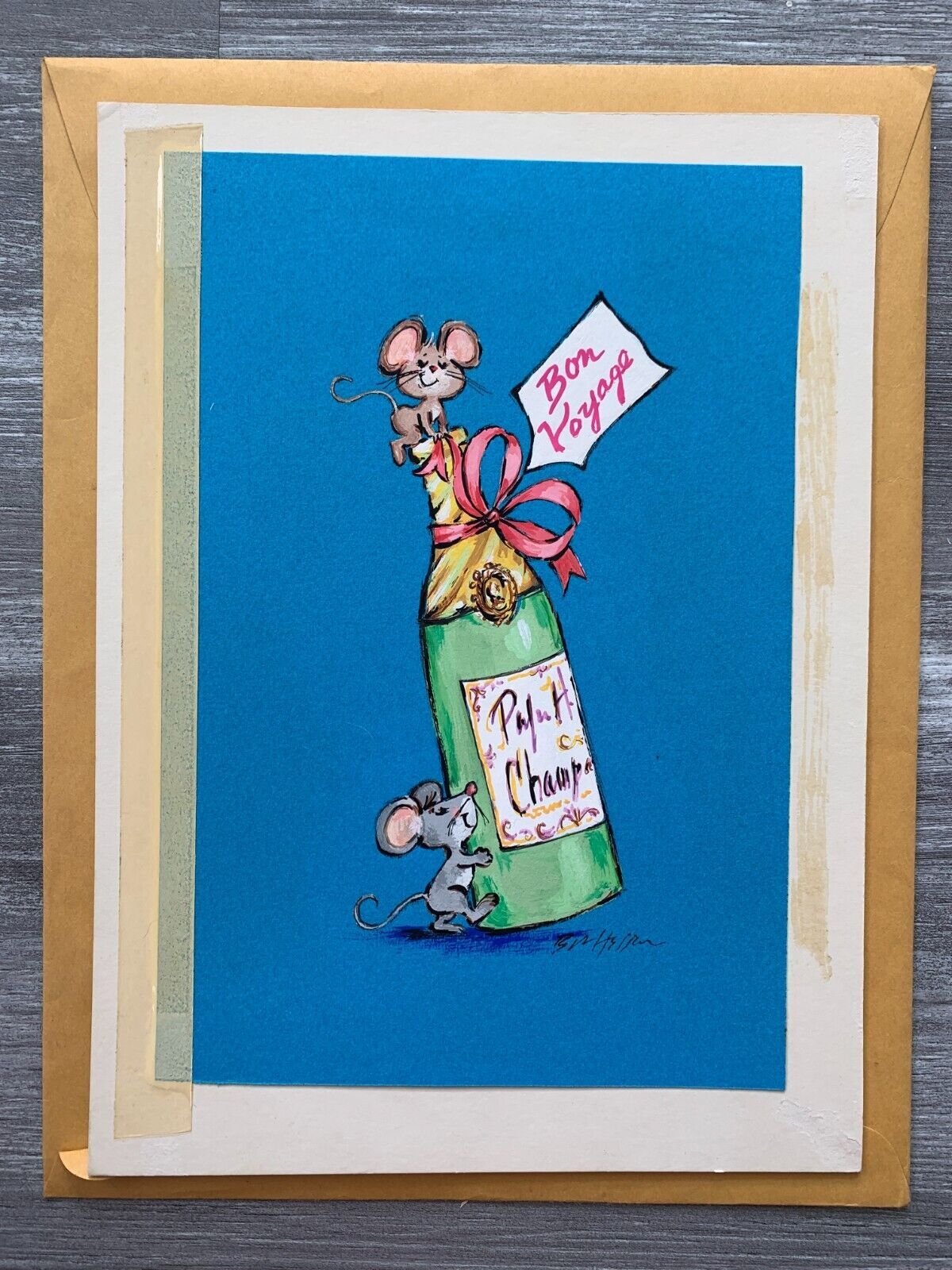 BON VOYAGE Painted Mice with Champagne Bottle 8.5x11" Greeting Card Art ...