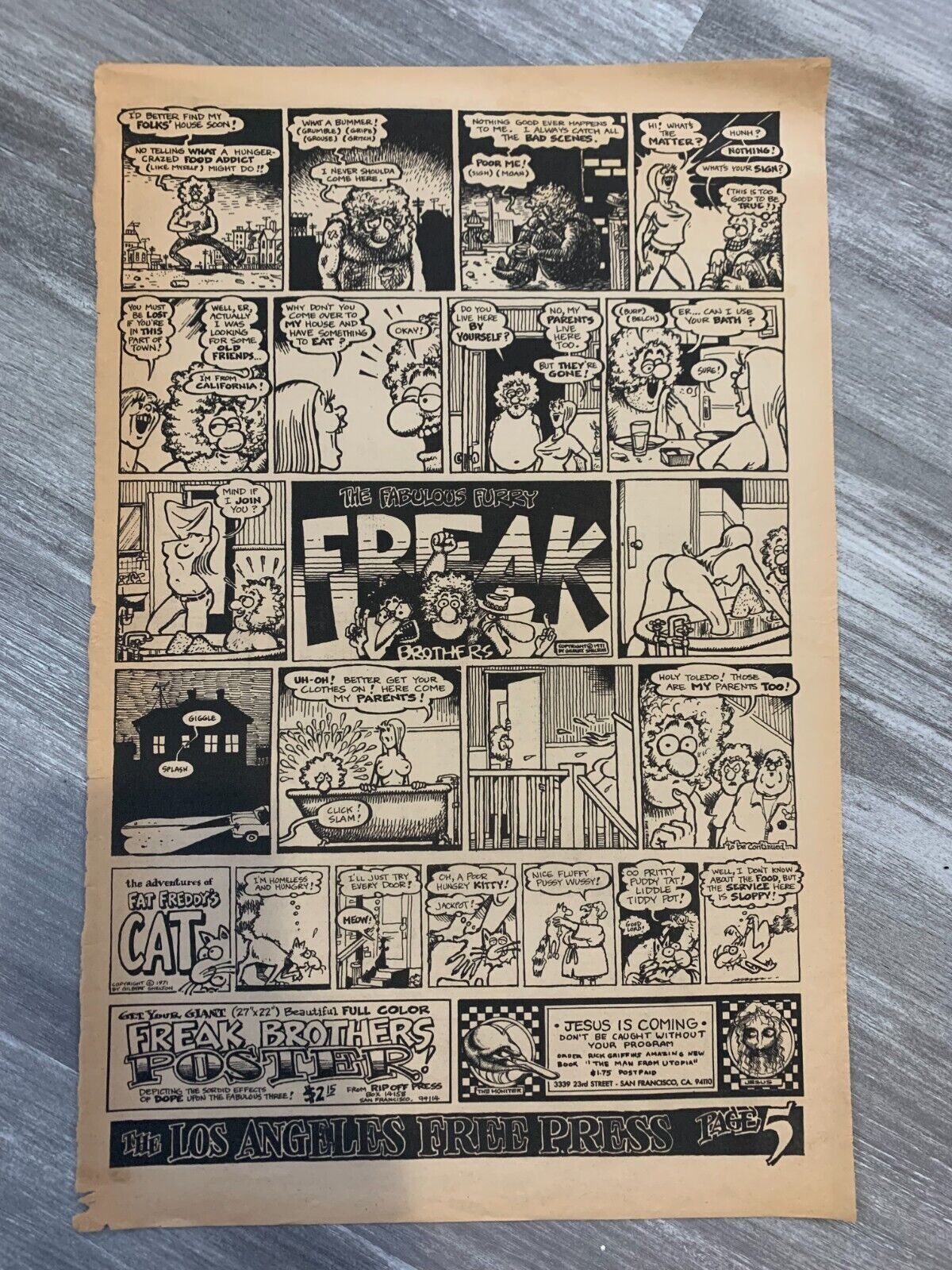7/2/71 FREAK BROTHERS 11.5x17" LAFP Underground Newspaper FULL PAGE ...