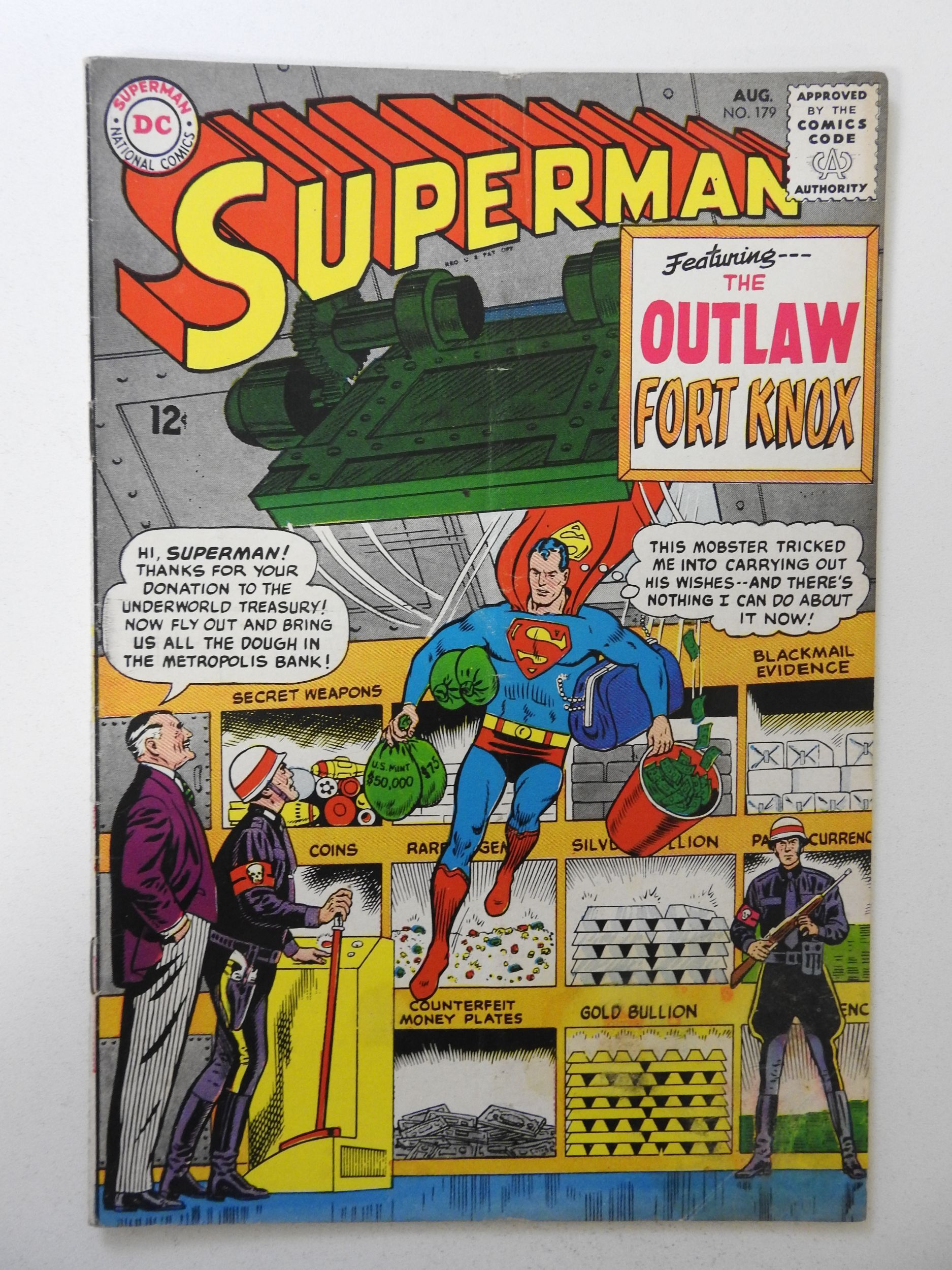 Superman #179 (1965) GD/VG 7 centerfold wraps detached bottom staple ...