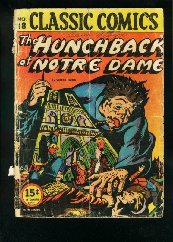 Classic Comics #18 HRN 18/20-Hunchback of Notre Dame-Horror Cover-Fair ...