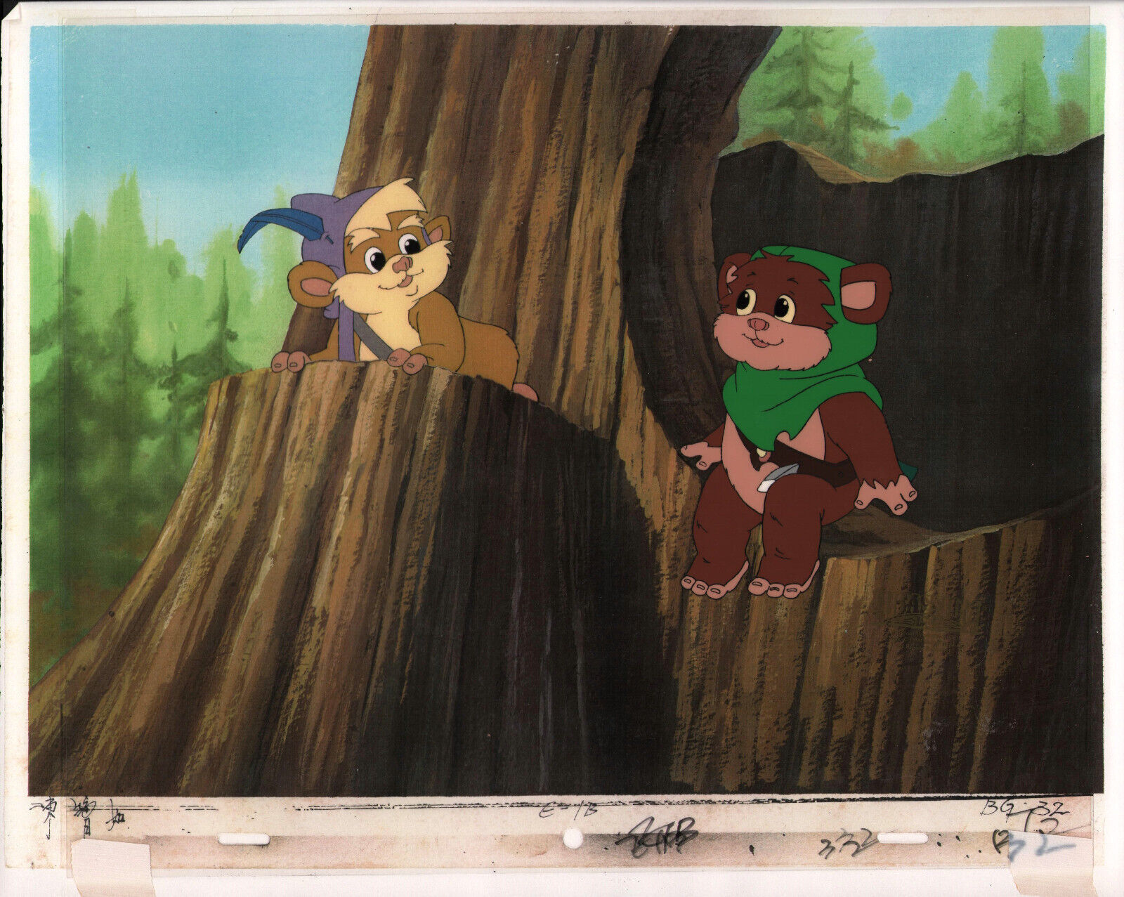 Star Wars: Ewoks Animation Cell Over Xeroxed Background - Hanging Out ...