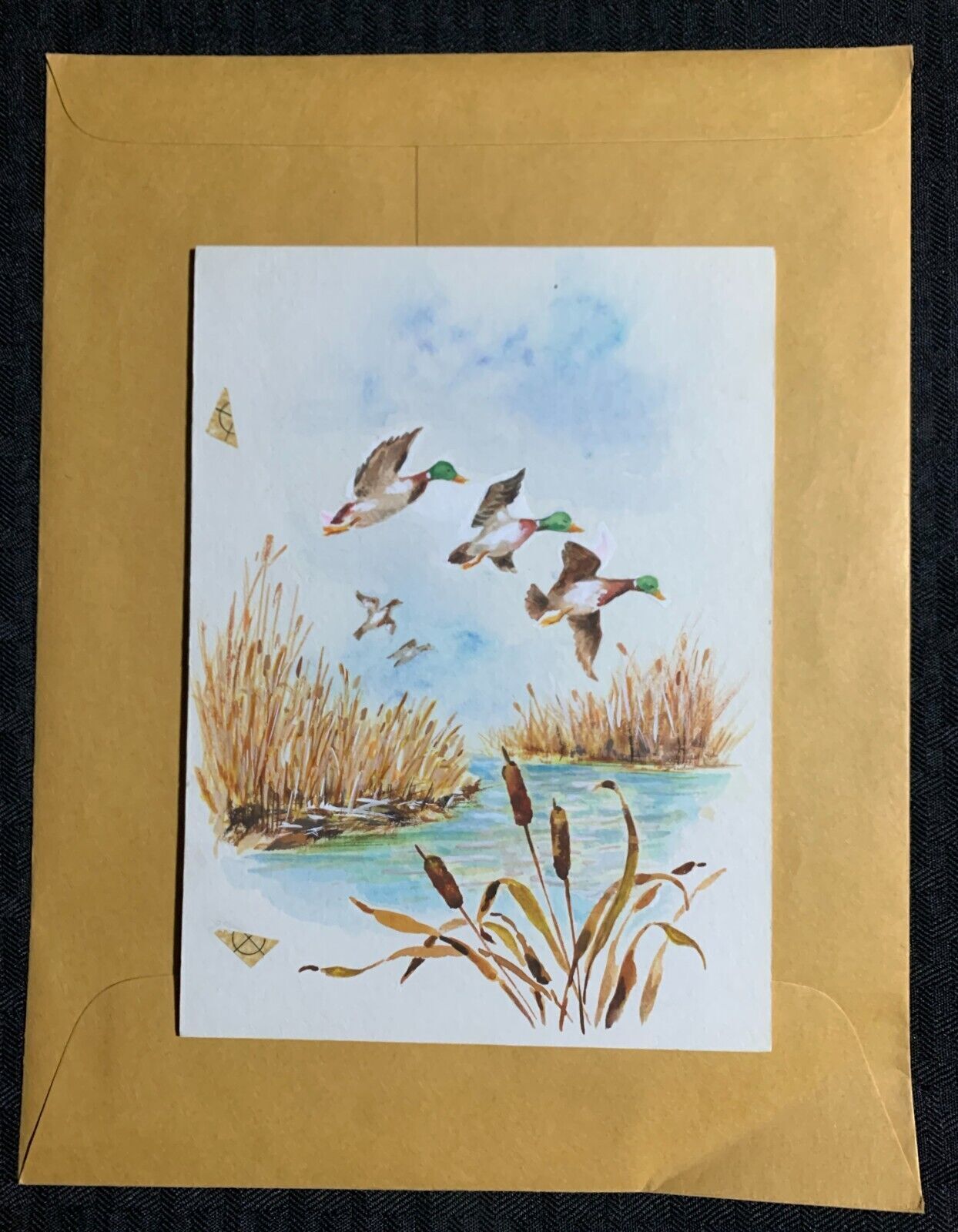 FATHERS DAY Ducks Flying Over Pond with Cattails 6x8" Greeting Card Art ...