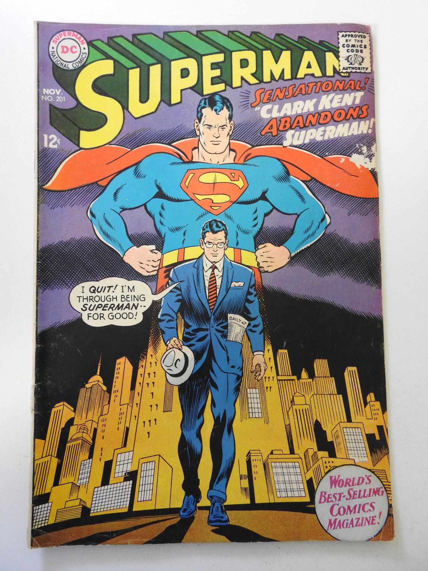 Superman #201 (1967) VG- cover and 1st wrap detached bottom staple ...