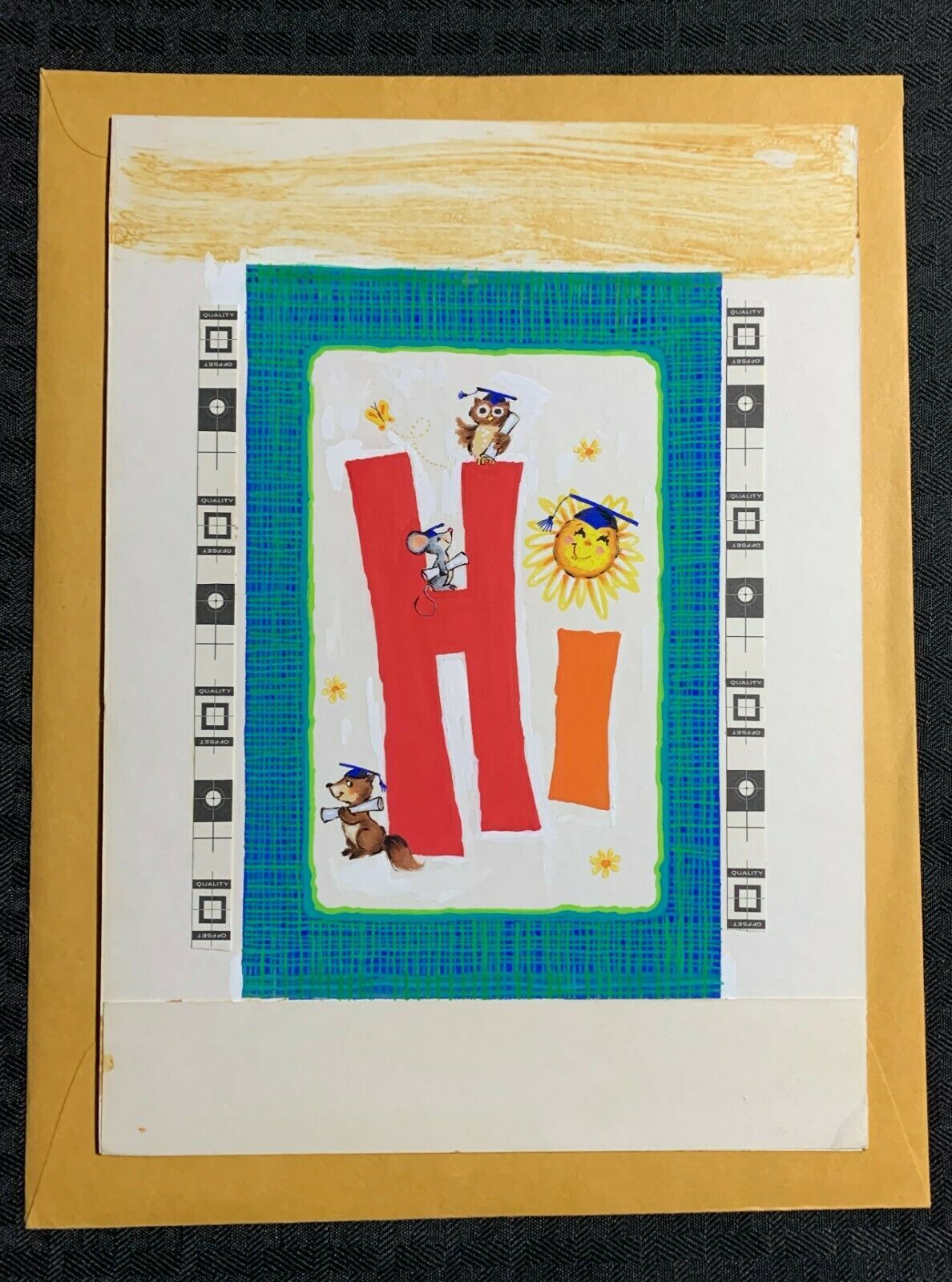 GRADUATION Hi w/ Owl Sun Mouse & Squirrel 7.5x10" Greeting Card Art #G ...