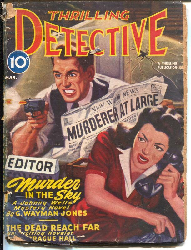 Thrilling Detective 3/1945-terror cover-Fleming-Roberts story-WWII pulp ...