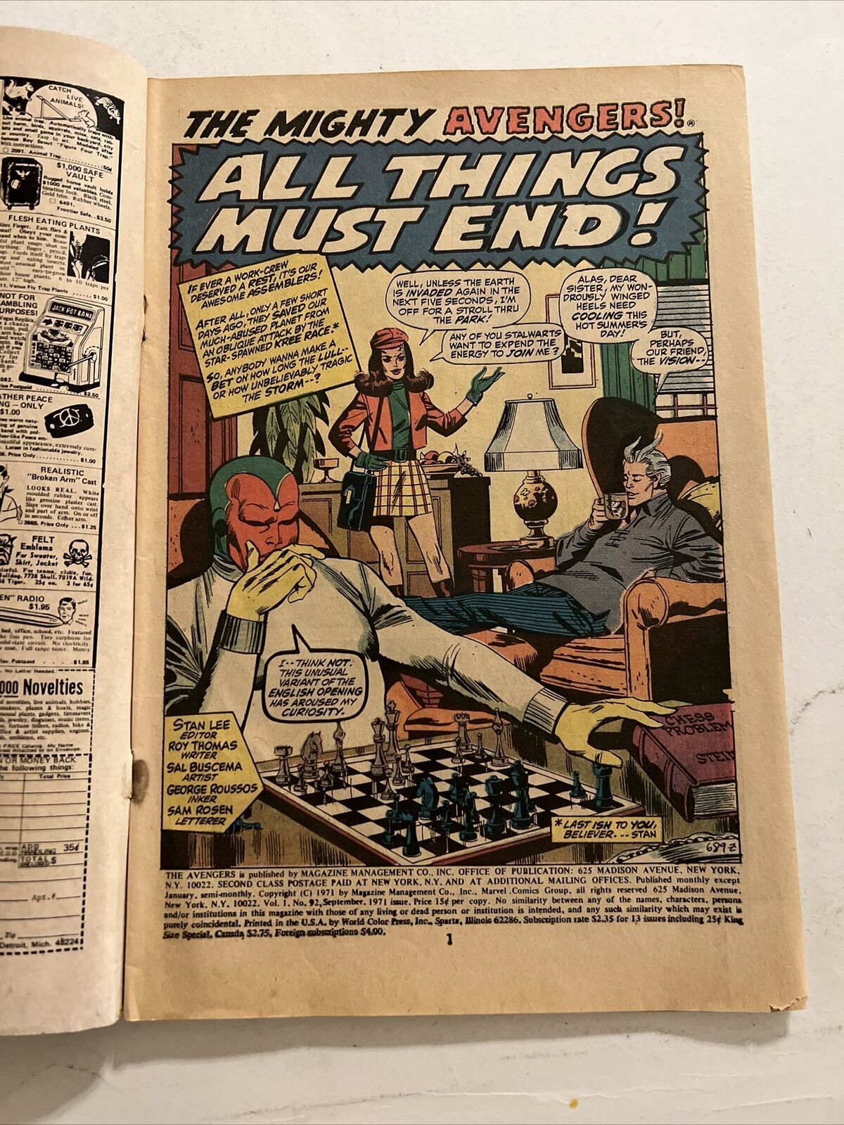 Avengers #92 1971 Marvel Comics Reader Copy Heavy Wear See Pics Neal ...