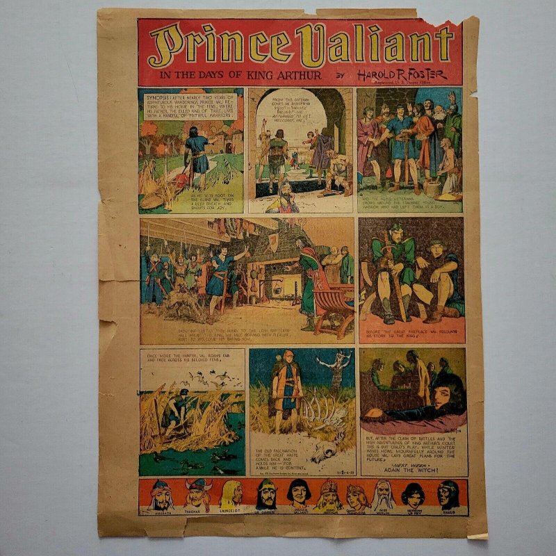 Scarce 1938 PRINCE VALIANT: Comic Strip | Single Page VG/FN Hal Foster ...