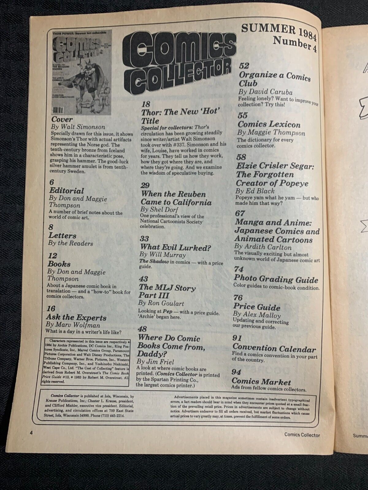 1984 COMICS COLLECTOR Magazine #8 VG/FN 5.0 Thor / The Shadow Knows ...