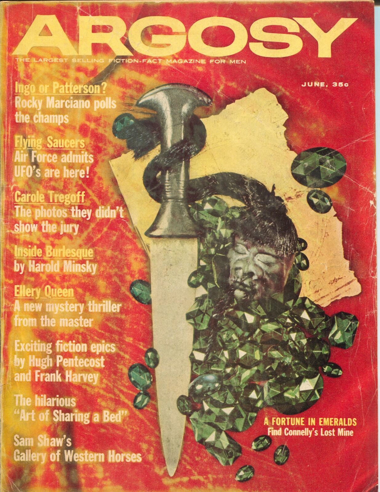 Argosy Magazine June 1960- Ellery Queen-shrunken head- Floyd Patterson ...