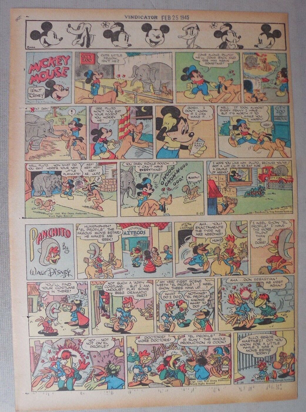 Mickey Mouse Sunday Page by Walt Disney from 2/25/1945 Tabloid Page ...