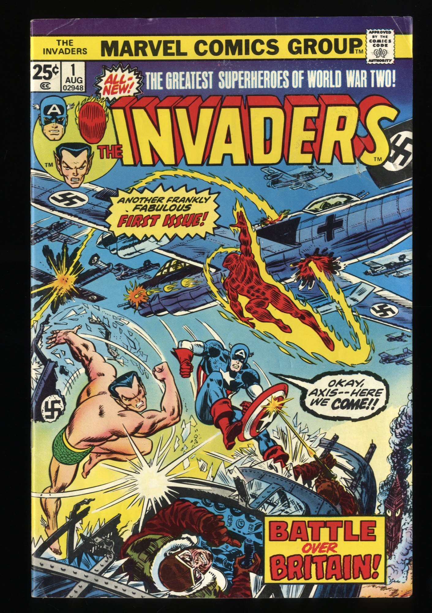 Invaders #1 FN+ 6.5 Captain America Human Torch Sub-Mariner John Romita ...