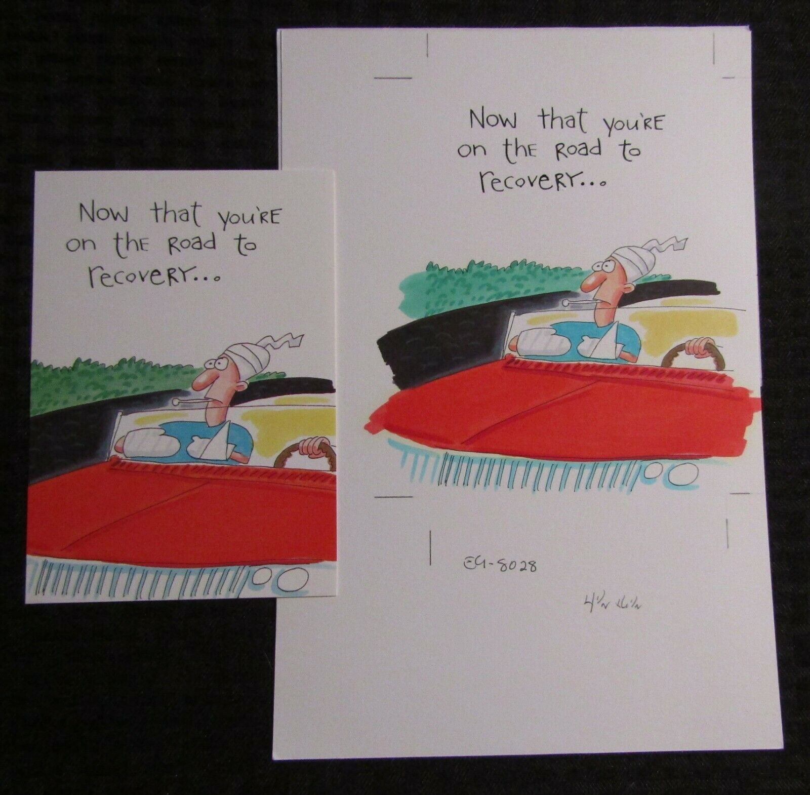 GET WELL Road to Recovery Cartoon 7.5x11" Greeting Card Art #8028 w/ 15 ...