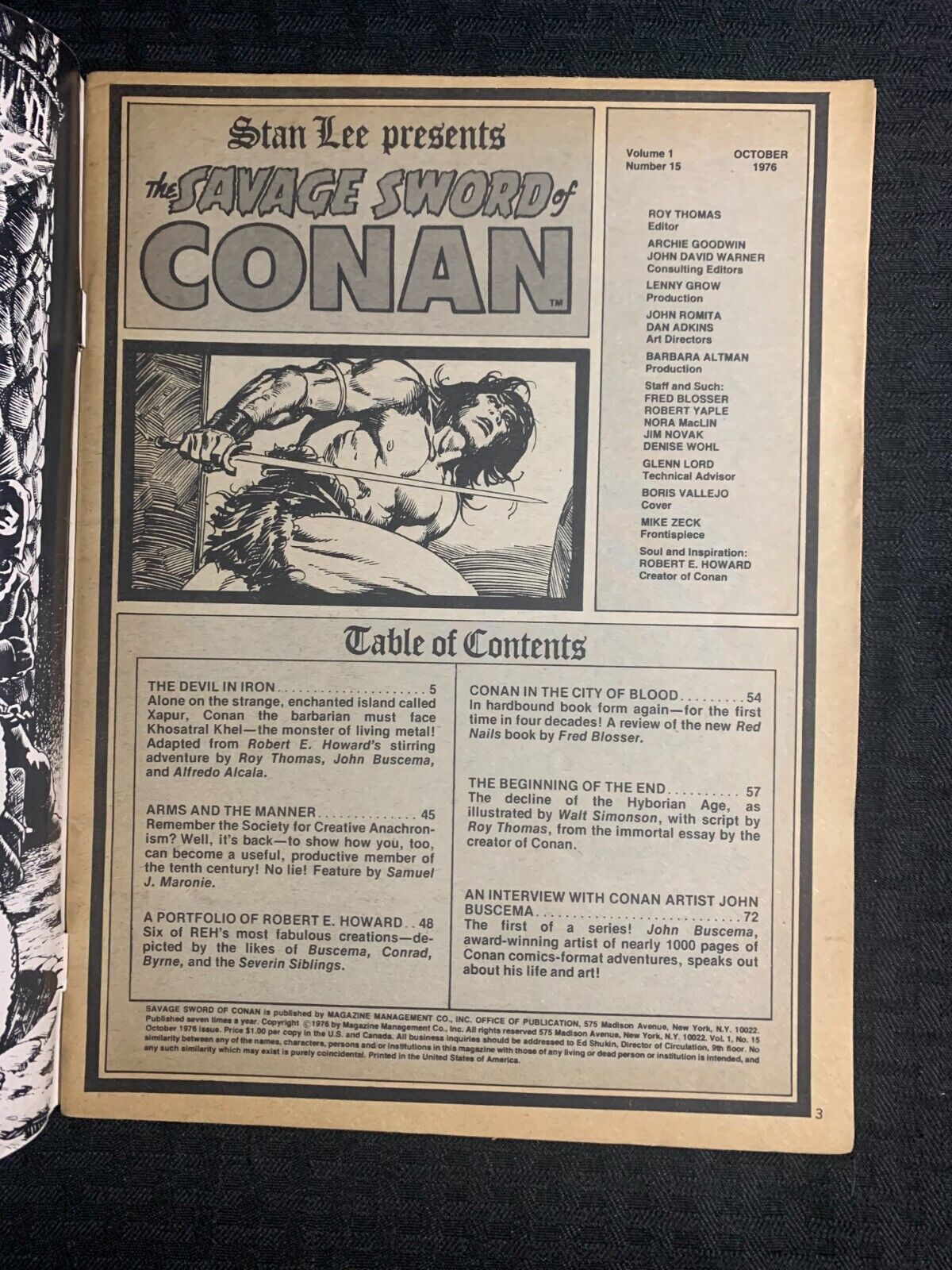 1976 SAVAGE SWORD OF CONAN Magazine #15 G/VG 3.0 The Devil in Iron ...