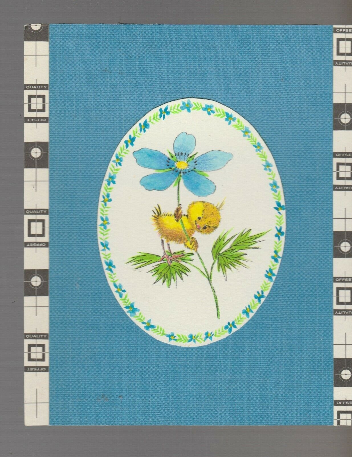 NOTE CARD Cute Cartoon Bird on Blue Flower 5x6" Greeting Card Art #4003 ...