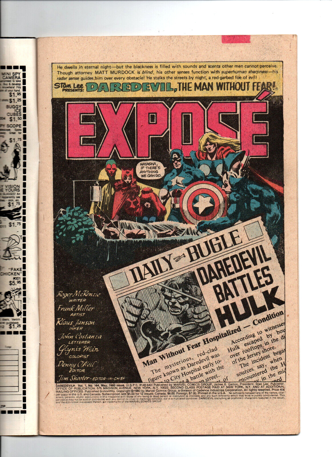 Daredevil #164 newsstand - Origin Retold - Frank Miller - 1980 - VG ...