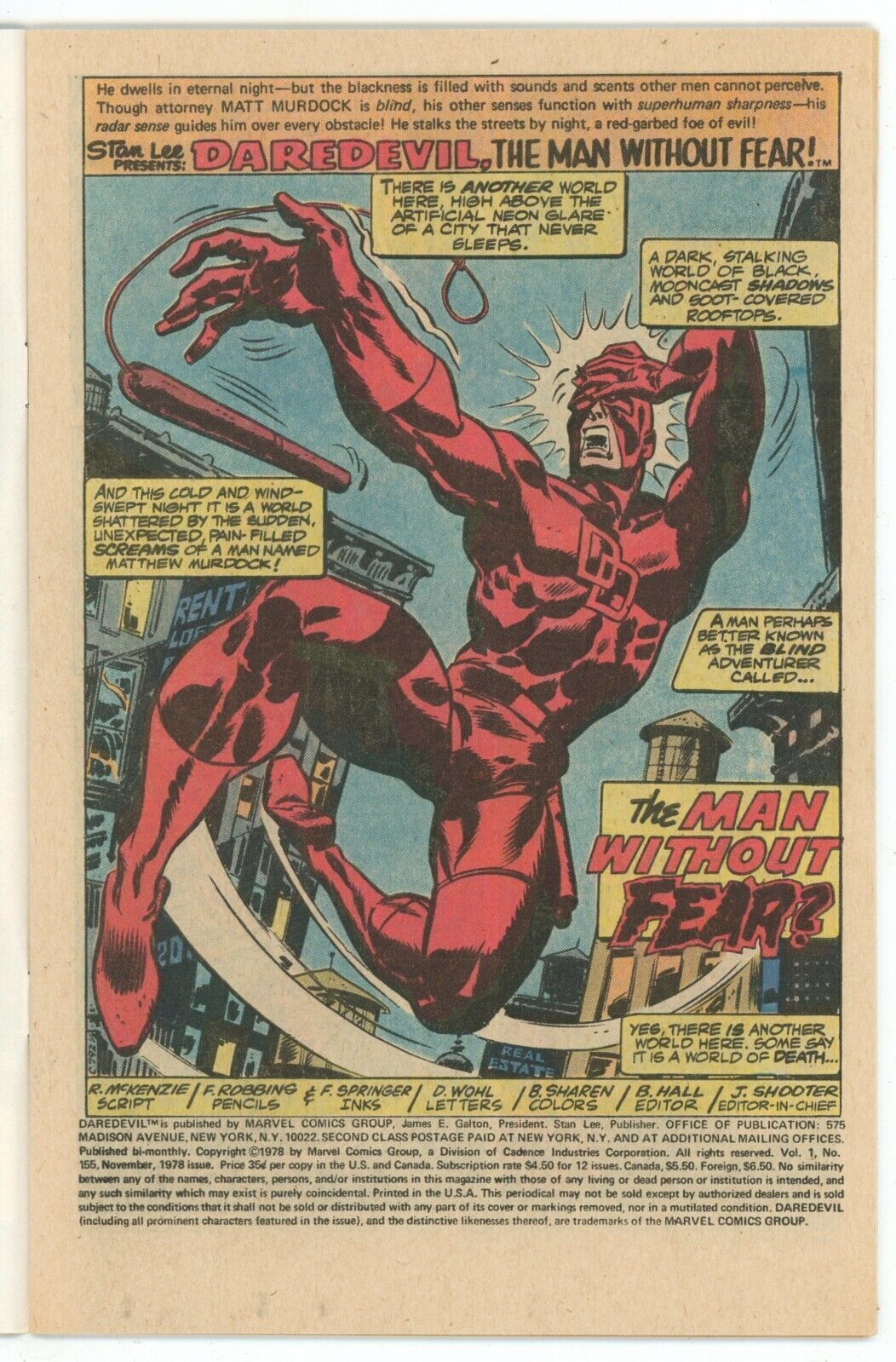 Daredevil 155 FNVF 7.0 Bronze Age Marvel 1978 Avengers Death-Stalker ...