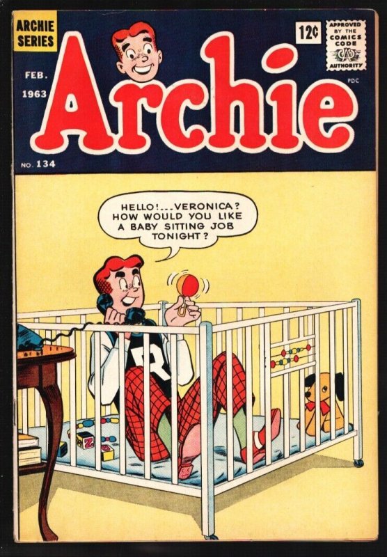 Archie Comics #134 1963- Betty & Veronica-Baby sitting gag cover- FN+ ...