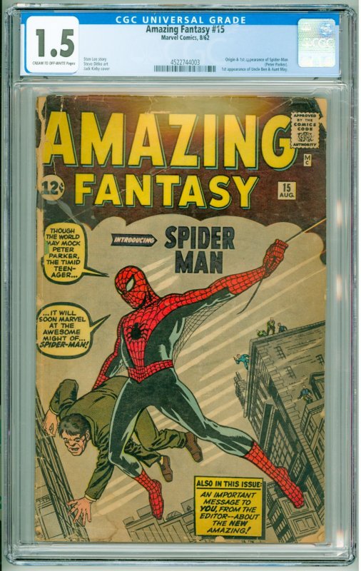 Amazing Fantasy #15 (1962) CGC 1.5 1st Appearance of Spider-Man ...