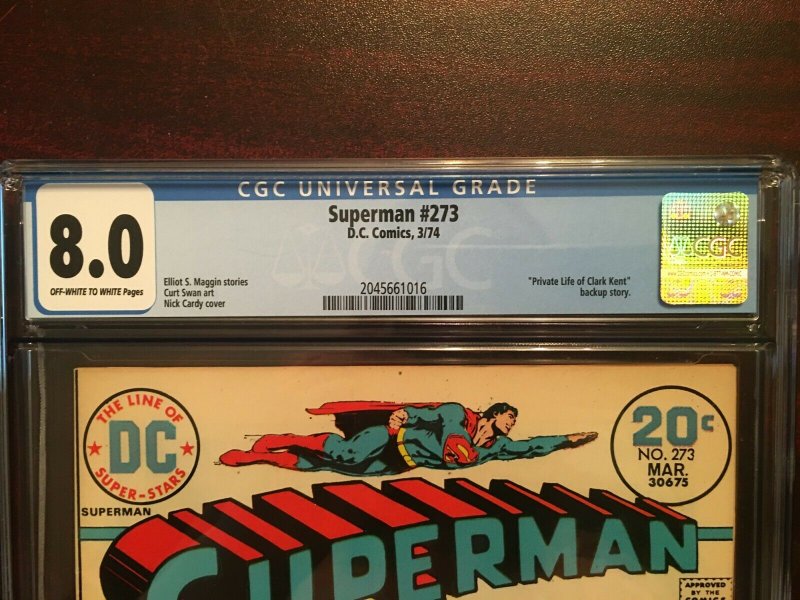 Superman # 273 CGC Graded 8.0 DC Comic Book Private Life of Clark Kent ...