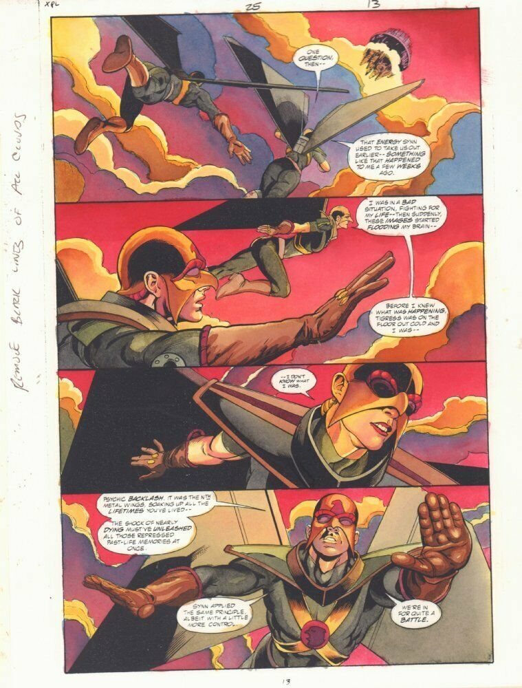 JSA #25 p.13 Color Guide Art - Hawkman and Hawkgirl Flying by John ...