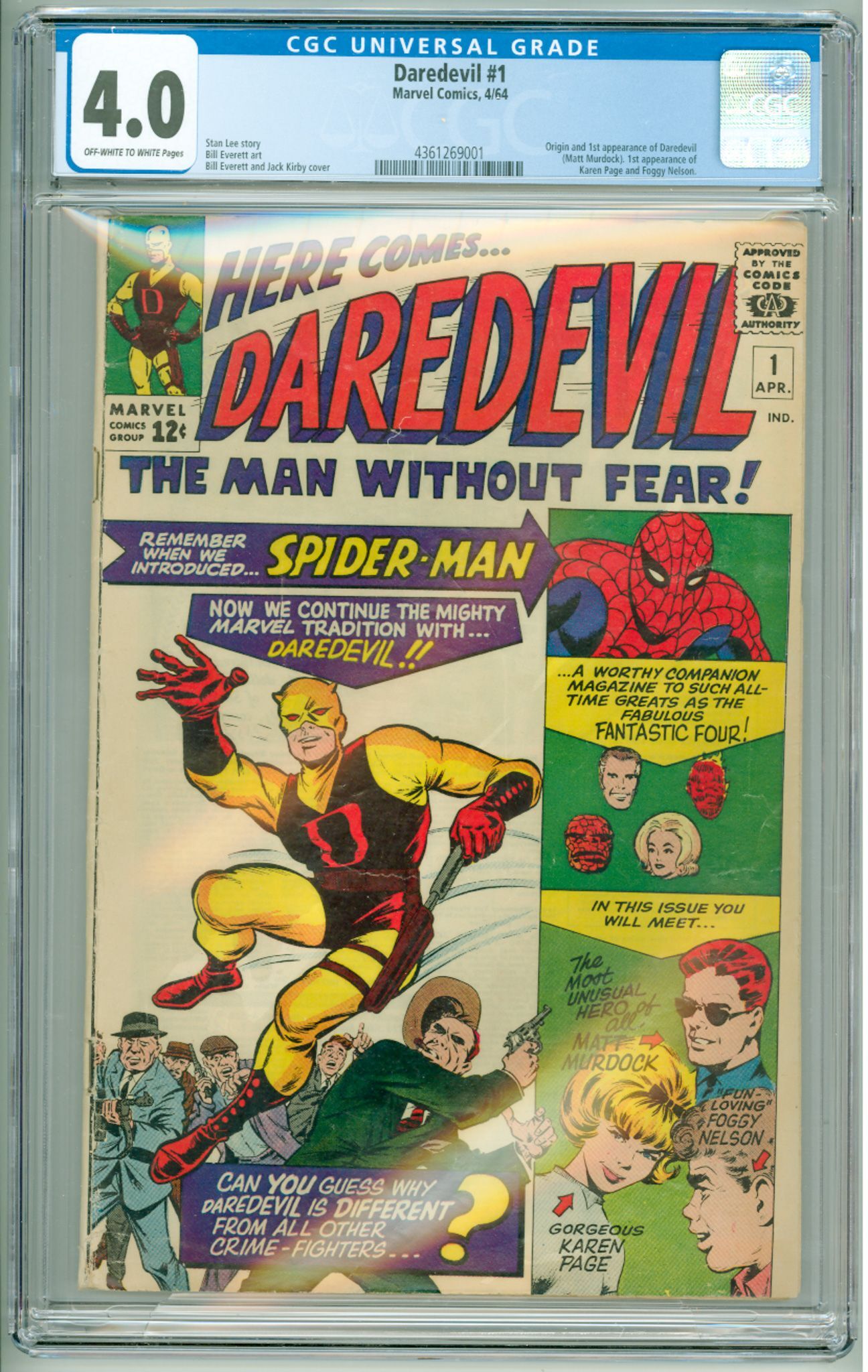 Daredevil #1 (1964) CGC 4.0 OWW Pages! 1st Appearance of Daredevil ...
