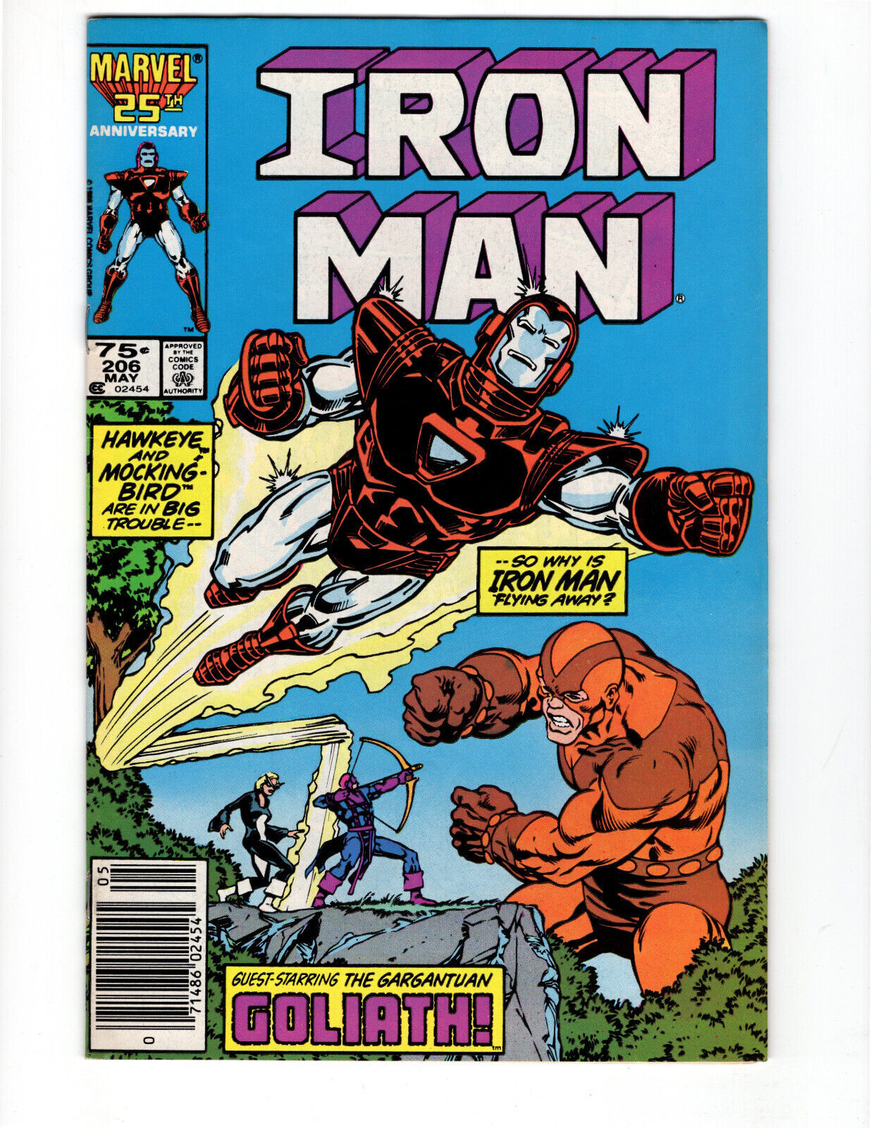 IRON MAN Issue #206 - Marvel (1968) - Hawkeye! Mockingbird! Goliath ...