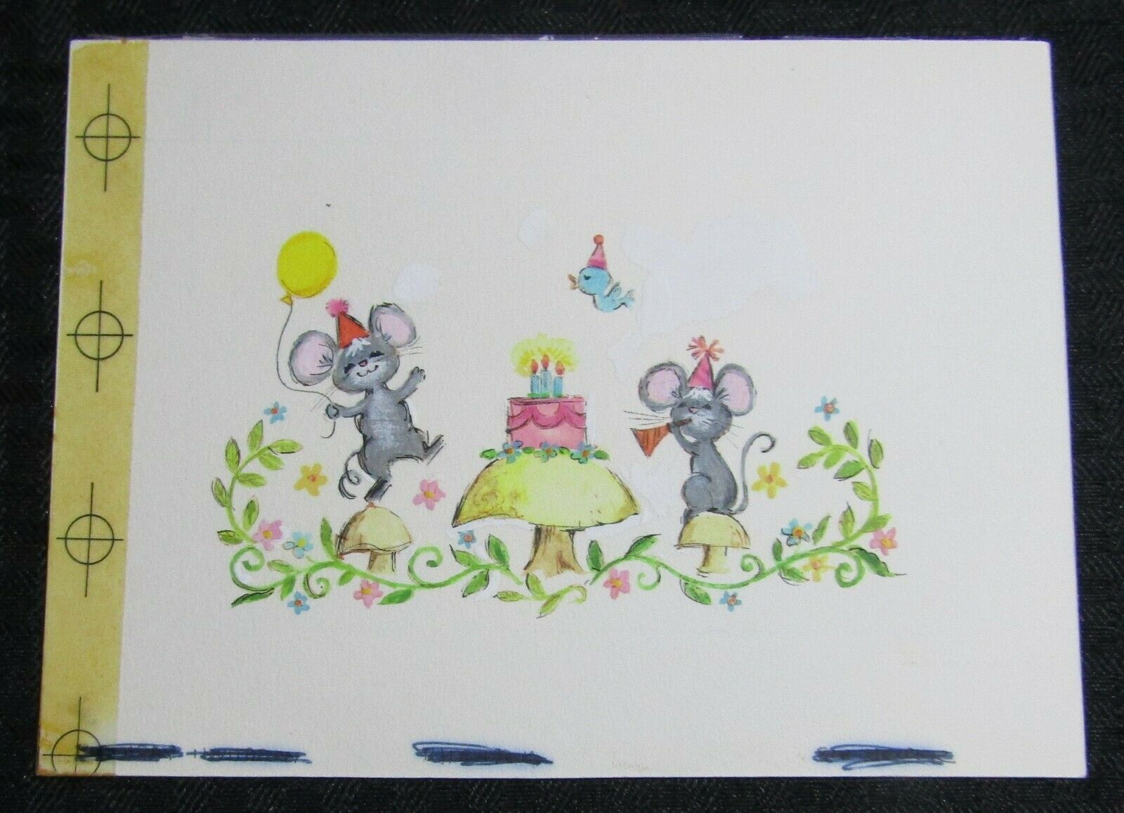 HAPPY BIRTHDAY Fun Mouse & Bird Party w/ Cake 6.5x5" Greeting Card Art ...