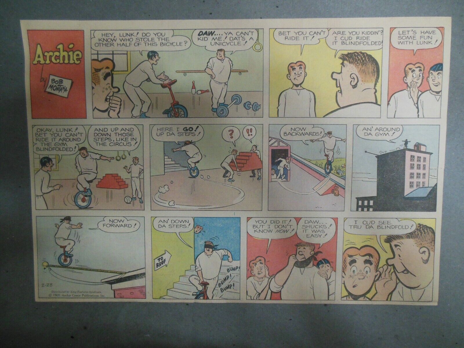 (33) Archie Sunday Pages by Bob Montana from 1969 Third Page Size 7.5 x ...
