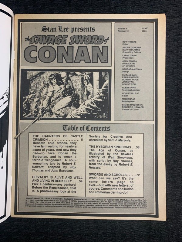 1976 SAVAGE SWORD OF CONAN Magazine #12 VG+ 4.5 Boris Vallejo Cover ...