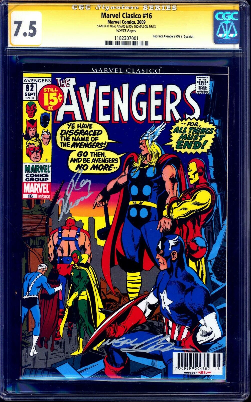 Avengers #92 CGC SS 7.5 signed Neal Adams Roy Thomas MARVEL CLASICO ...