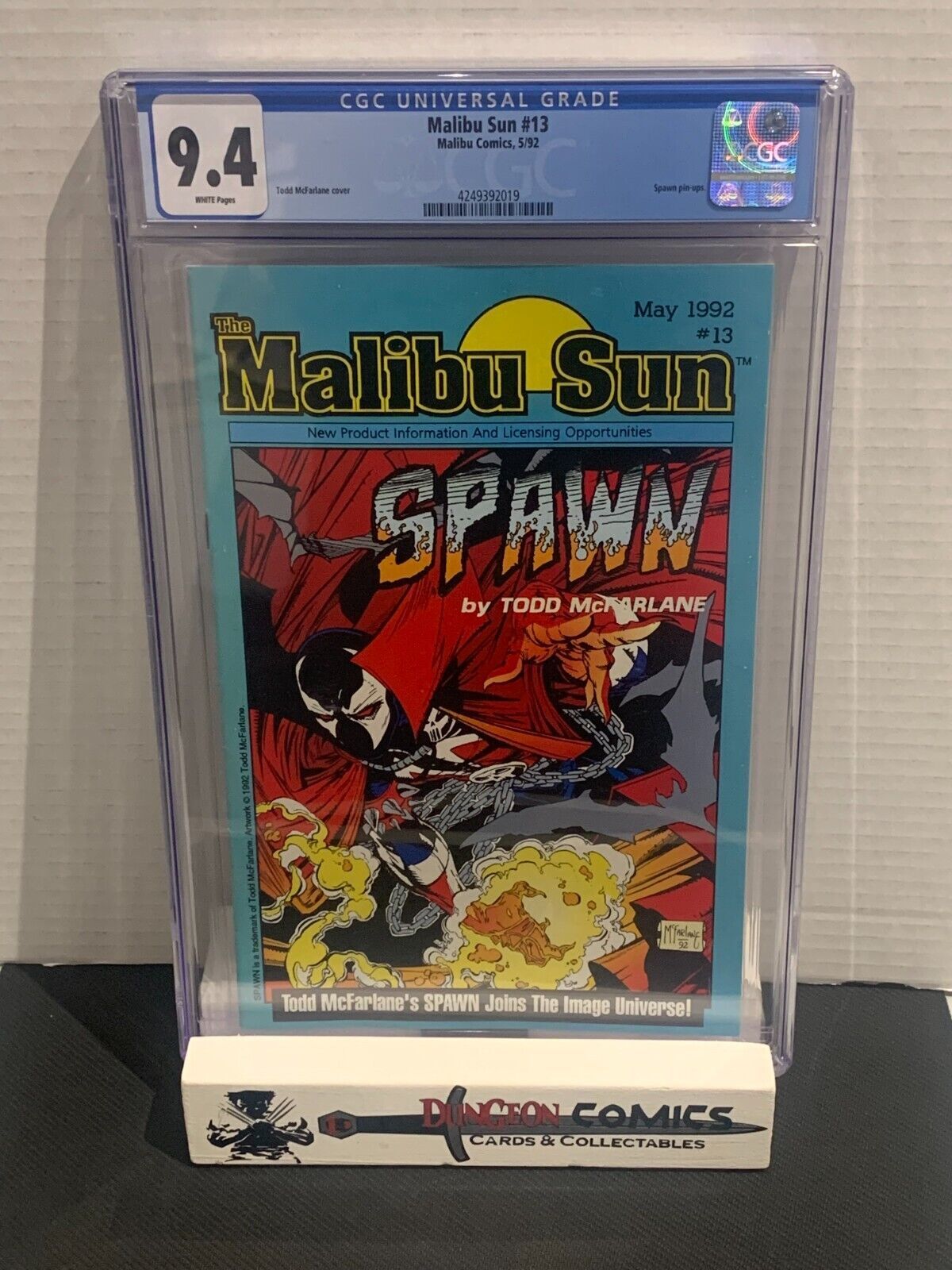 Malibu Sun # 13 CGC 9.4 Malibu Comics 1992 Todd McFarlane Cover 1st ...