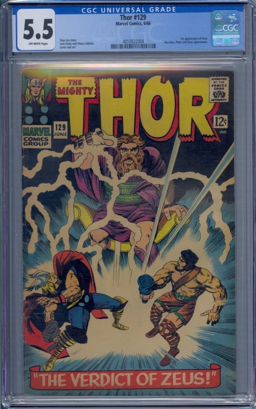 Thor #129 CGC 5.5 1st Ares Hercules Pluto Zeus Jack Kirby | Comic Books ...