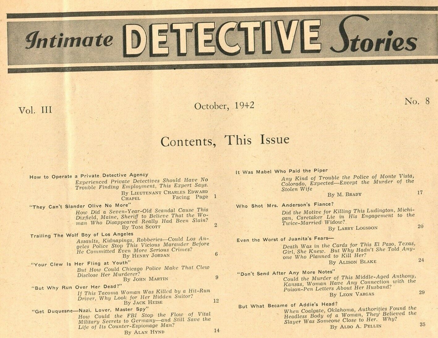 Intimate Detective Stories 10/1942-Nazi Spy-Alan Hynd-violent-pulp ...