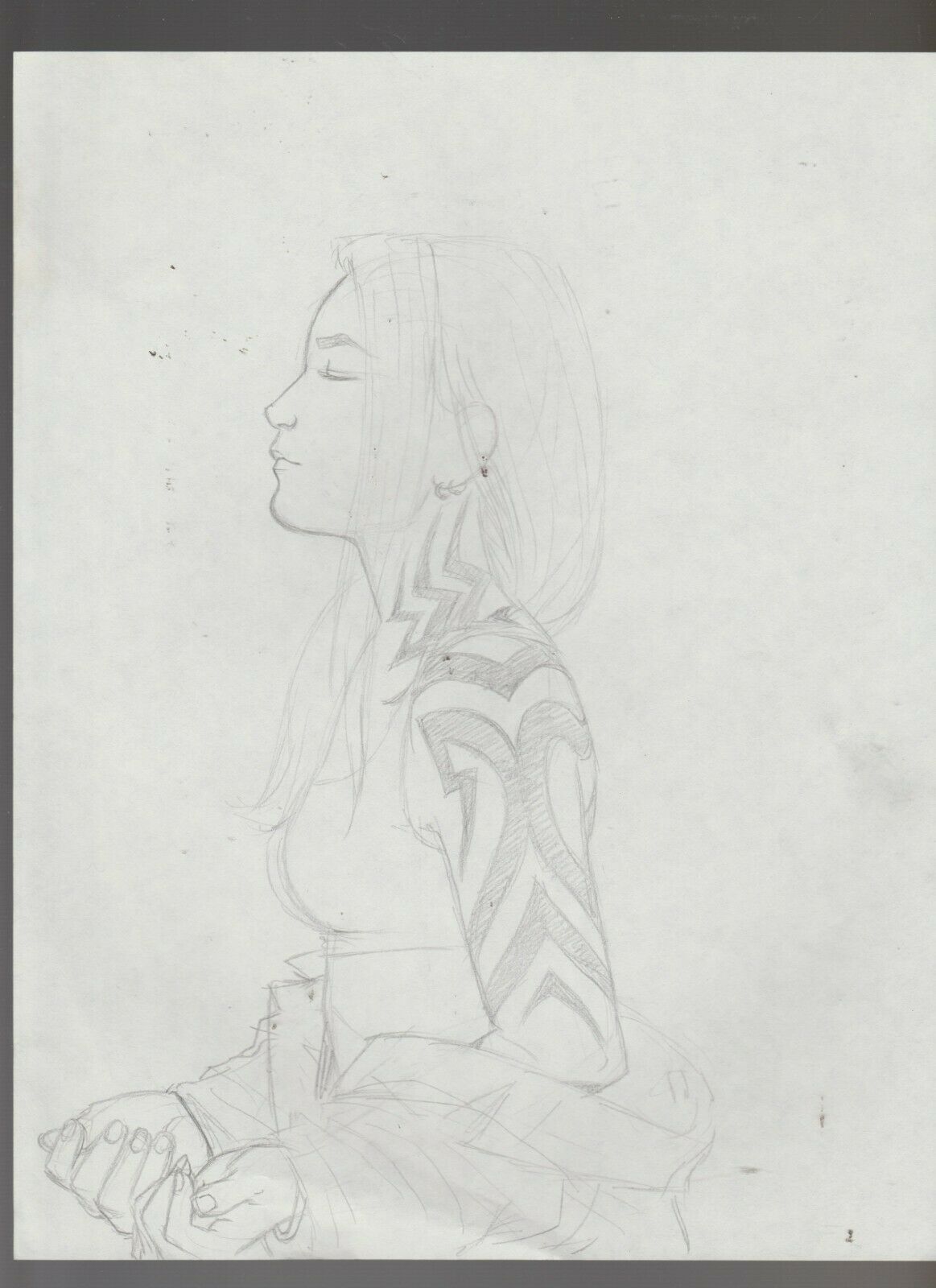 TATTOO GIRL by CSM Character Design Sketch 8.5x11" Side Arm with Tribal ...