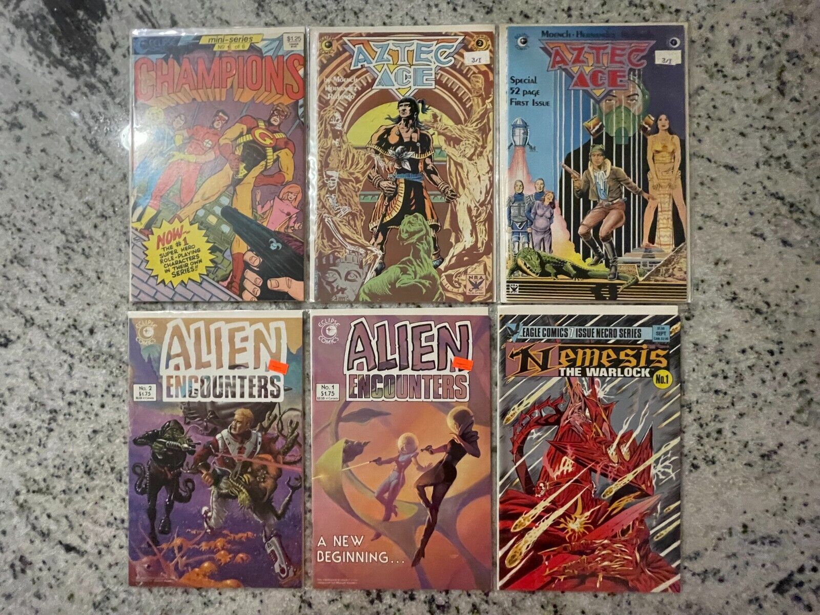 6 Comic Books Nemesis 1 Alien Encounters 1 2 Aztec Ace 1 2 Champions 1 ...