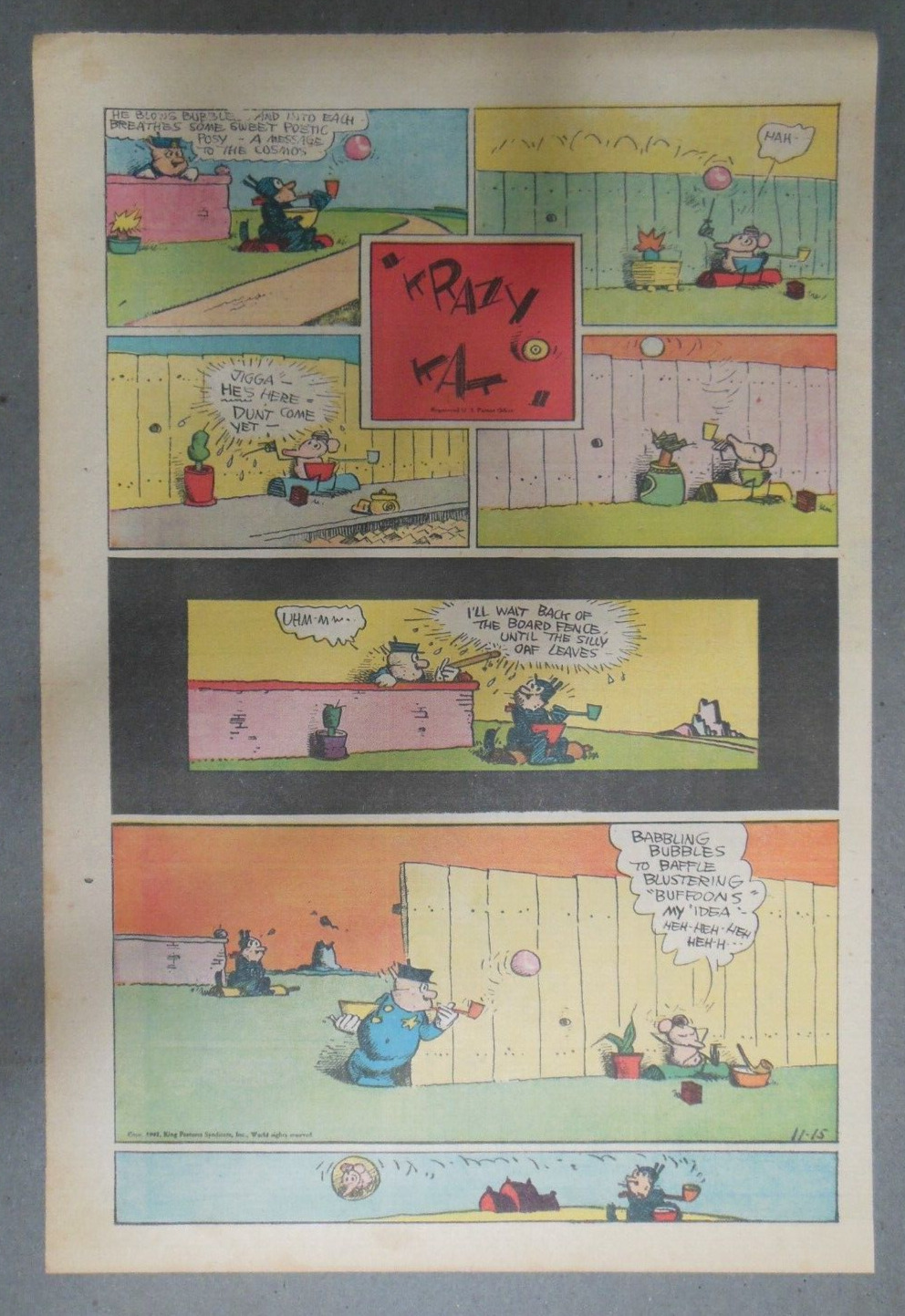 Krazy Kat Sunday Page by George Herriman from 11/15/1942 Size 11 x 15 ...
