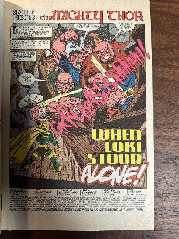 Thor #378 FN/VF Debut of New Thor Armor (Marvel 1987) Newsstand | Comic ...