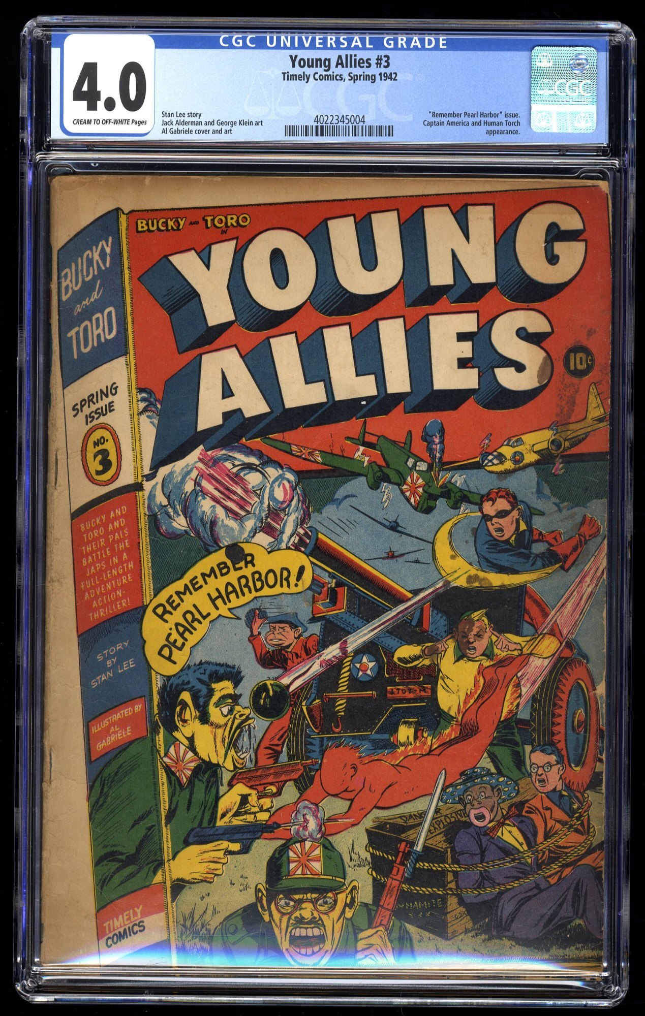 Young Allies #3 CGC VG 4.0 Remember Pearl Harbor! Captain America Human ...