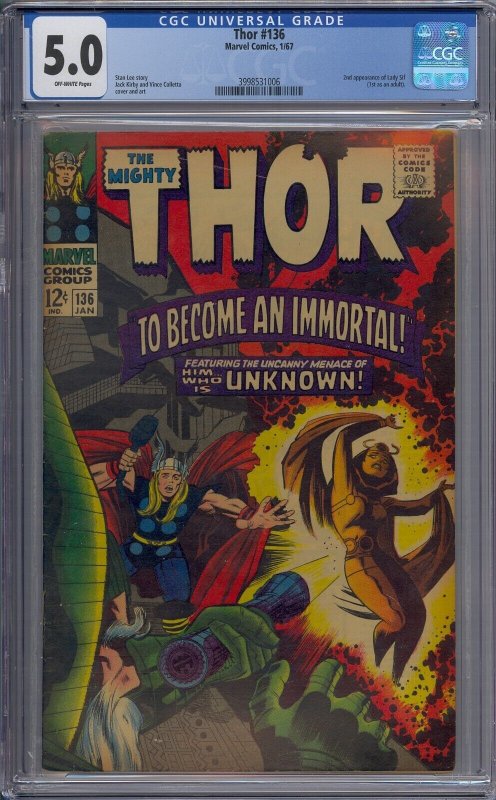 Thor #136 CGC 5.0 2nd Lady SIF Stan LEE Jack Kirby | Comic Books ...