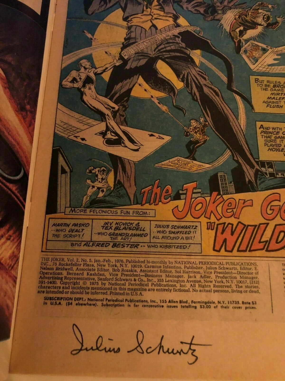 The Joker # 5 FN/VF DC Comic Book SIGNED By Julius Schwartz Batman ...