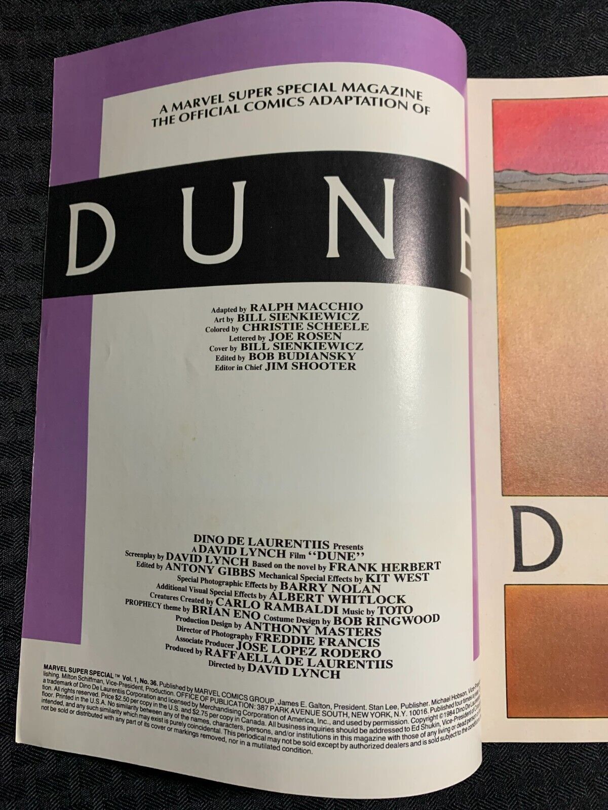 1984 DUNE Marvel Super Special Movie Magazine #36 FVF 7.0 Bill ...