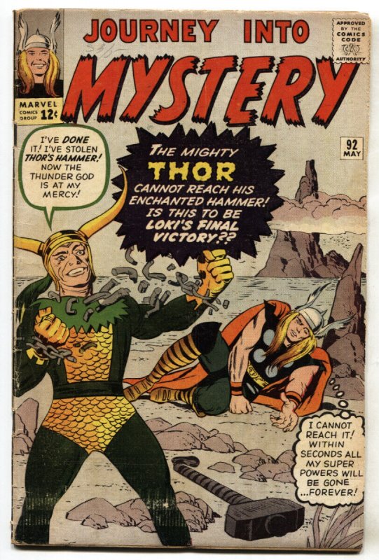 JOURNEY INTO MYSTERY-#92-comic book 1962-THOR-JACK KIRBY-vg-trimmed ...