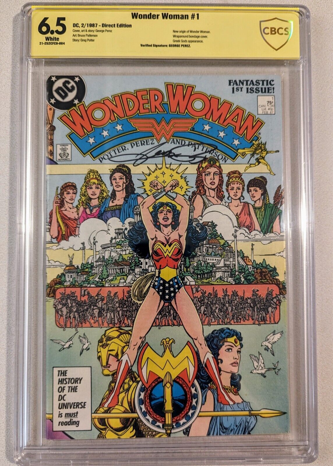 Wonder Woman #1 1987 CBCS 6.5 Signed by George Perez never PRESSED ...
